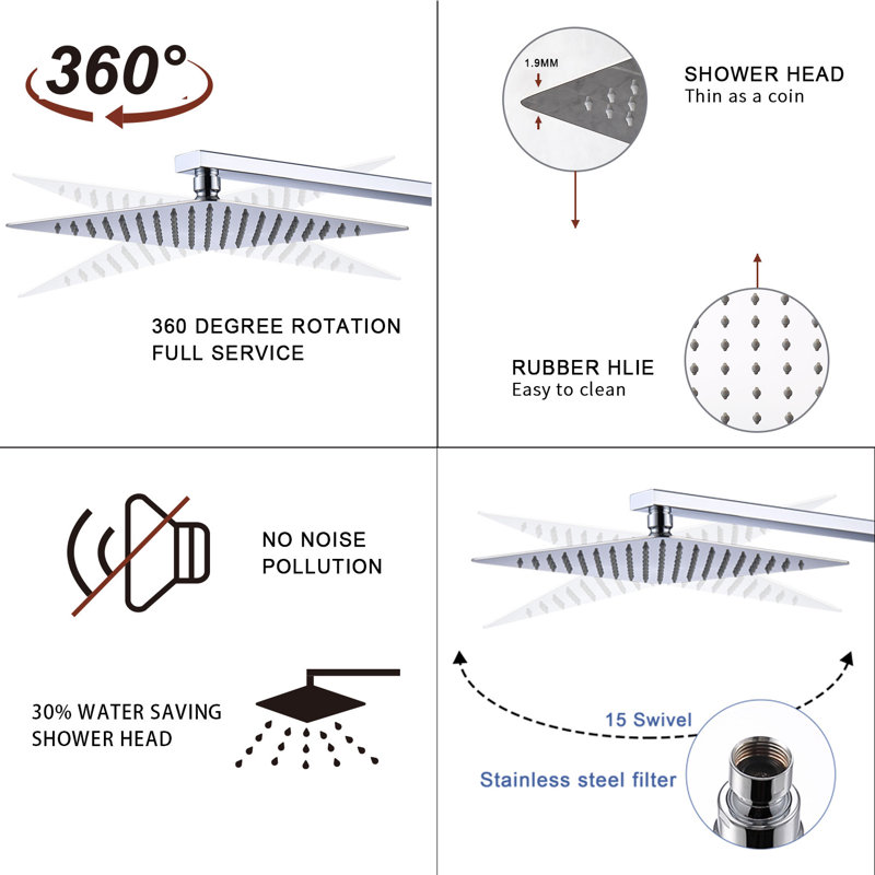 VAMOP Rainfall Shower Faucet Set with High Pressure 10 inch Shower Head Hand Held Square Shower ...